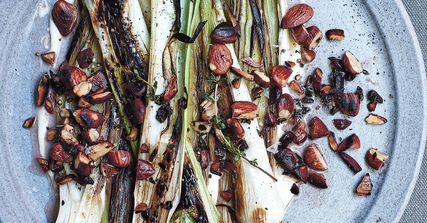 Charred leeks with almonds | House & Garden