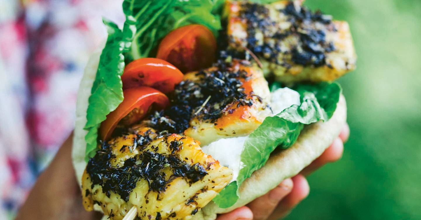Halloumi souvlaki pitta pockets recipe - vegetarian children's recipe ...