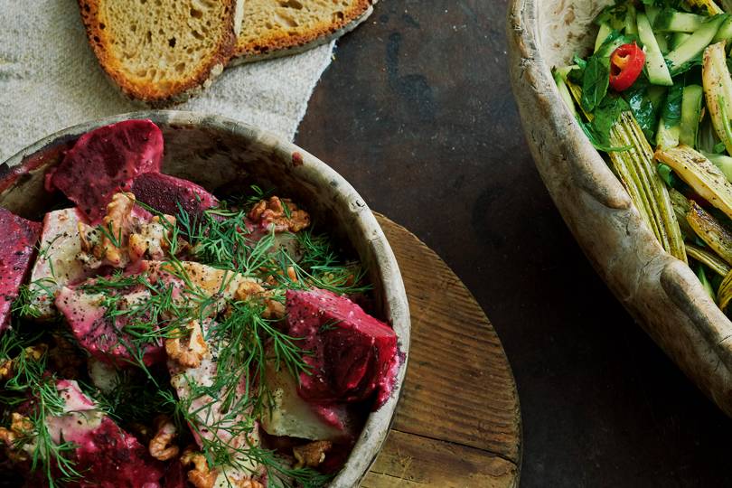 Beetroot salad recipe with mustard yoghurt dressing, toasted walnuts ...